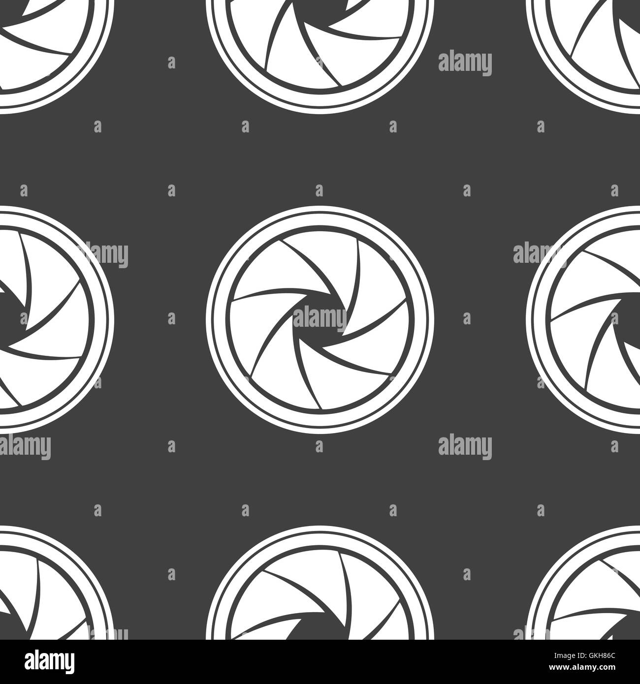Photo camera diaphragm web icon. flat design. Seamless gray pattern ...