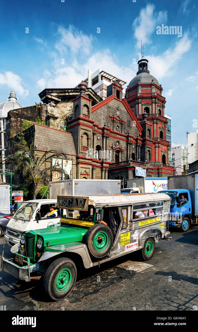 jeepney bus on busy traffic congested streets in central urban manila ...
