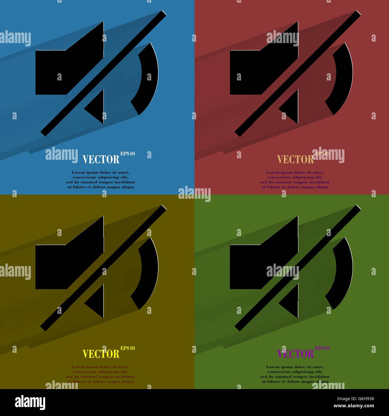 Color set Mute sound. Flat modern web button with long shadow and space for your text Stock ...