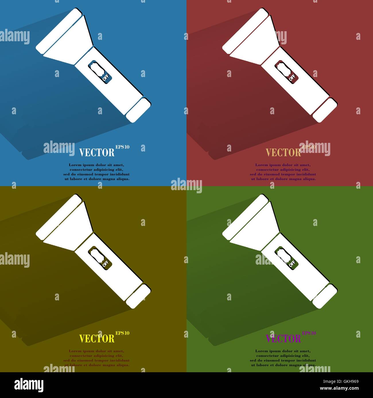 Color set Flashlight . Flat modern web button with long shadow and ...