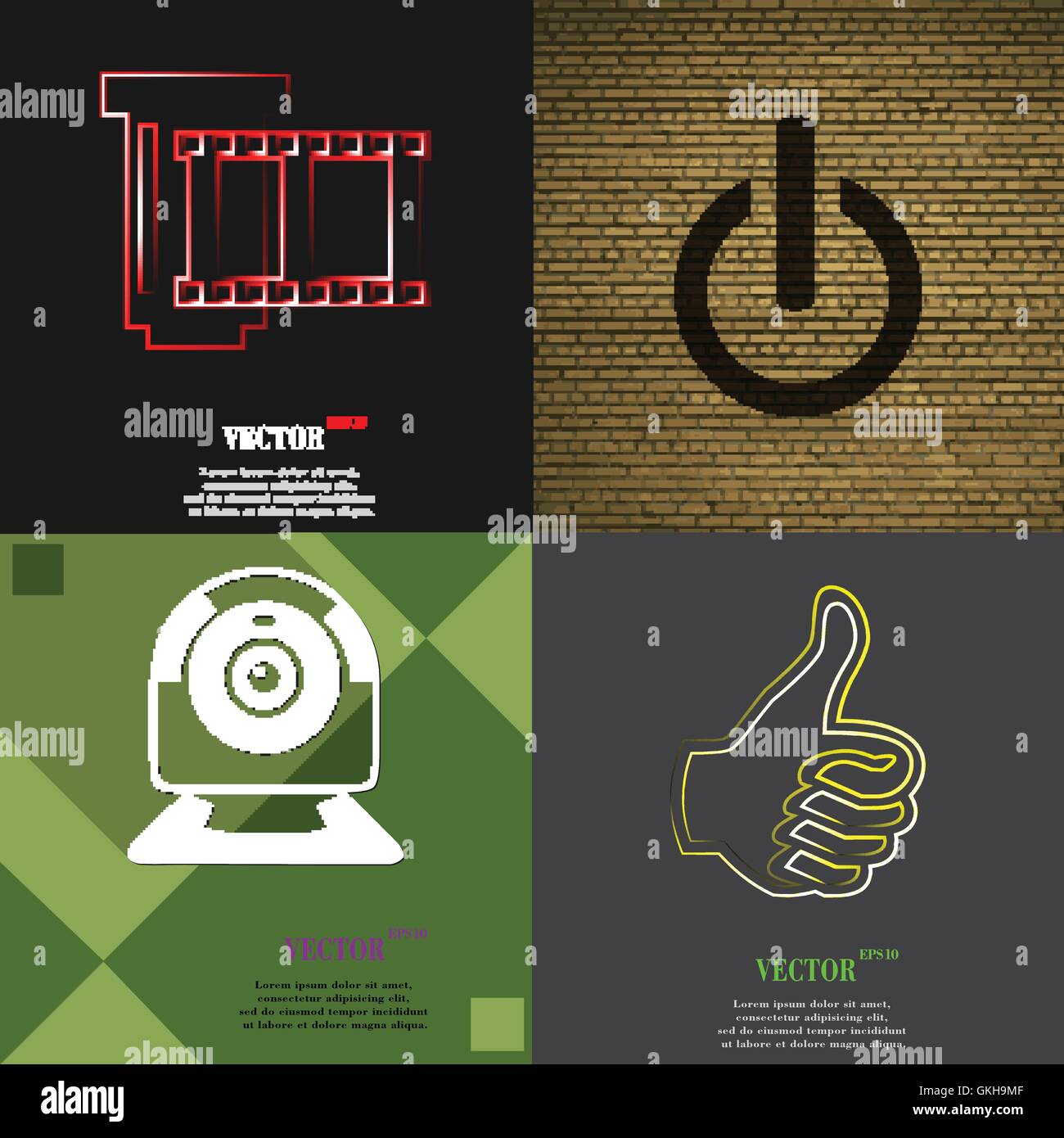 Set of abstract backgrounds with different web icons Stock Vector Image ...