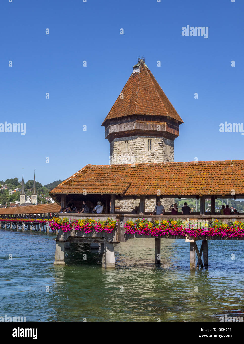 Chapel Bridge and Water Tower in Lucerne, Switzerland, Europe Stock ...