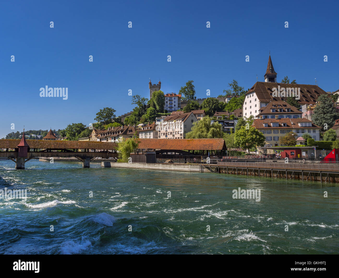 Spreuerbruecke bridge across the Reuss river, Lucerne, Switzerland ...