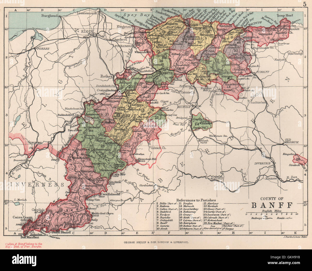 'County of Banff'. Banffshire. Parishes. BARTHOLOMEW, 1891 antique map ...