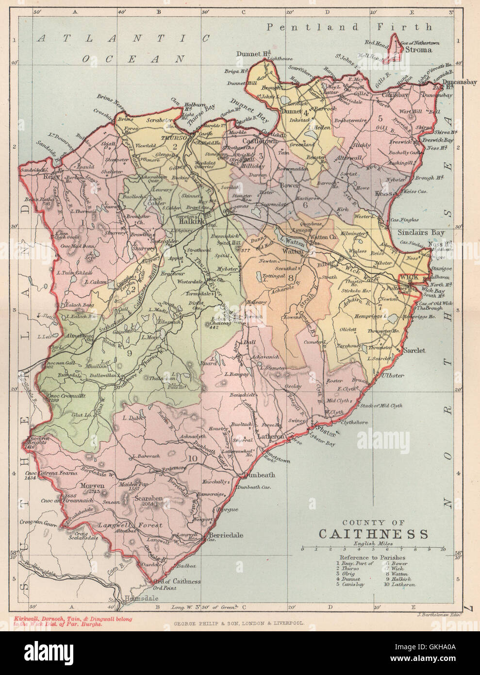 'County of Caithness'. Caithness-shire. Parishes. BARTHOLOMEW, 1891 old ...