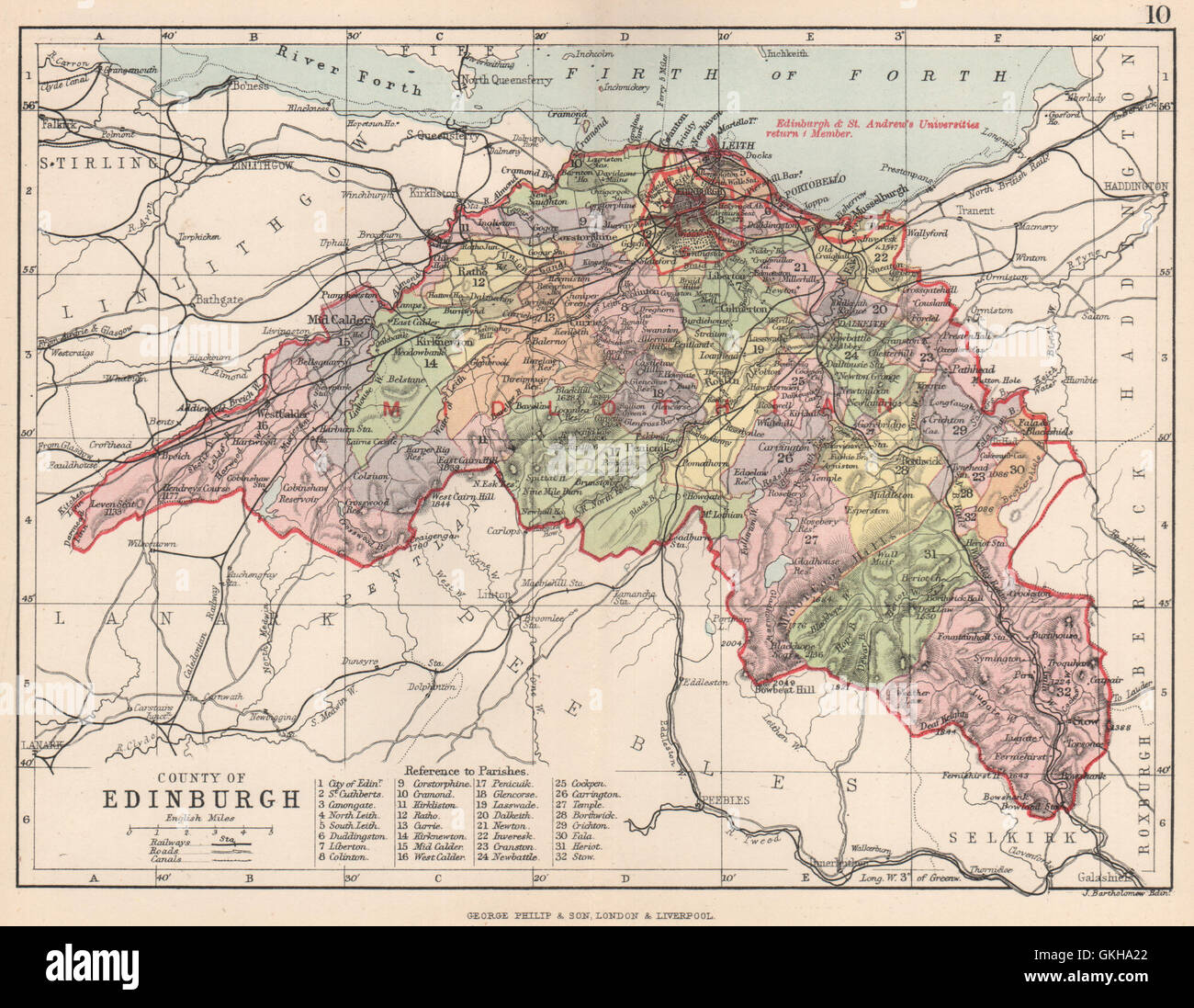 'County of Edinburgh'. Edinburghshire. Parishes. BARTHOLOMEW, 1891 ...