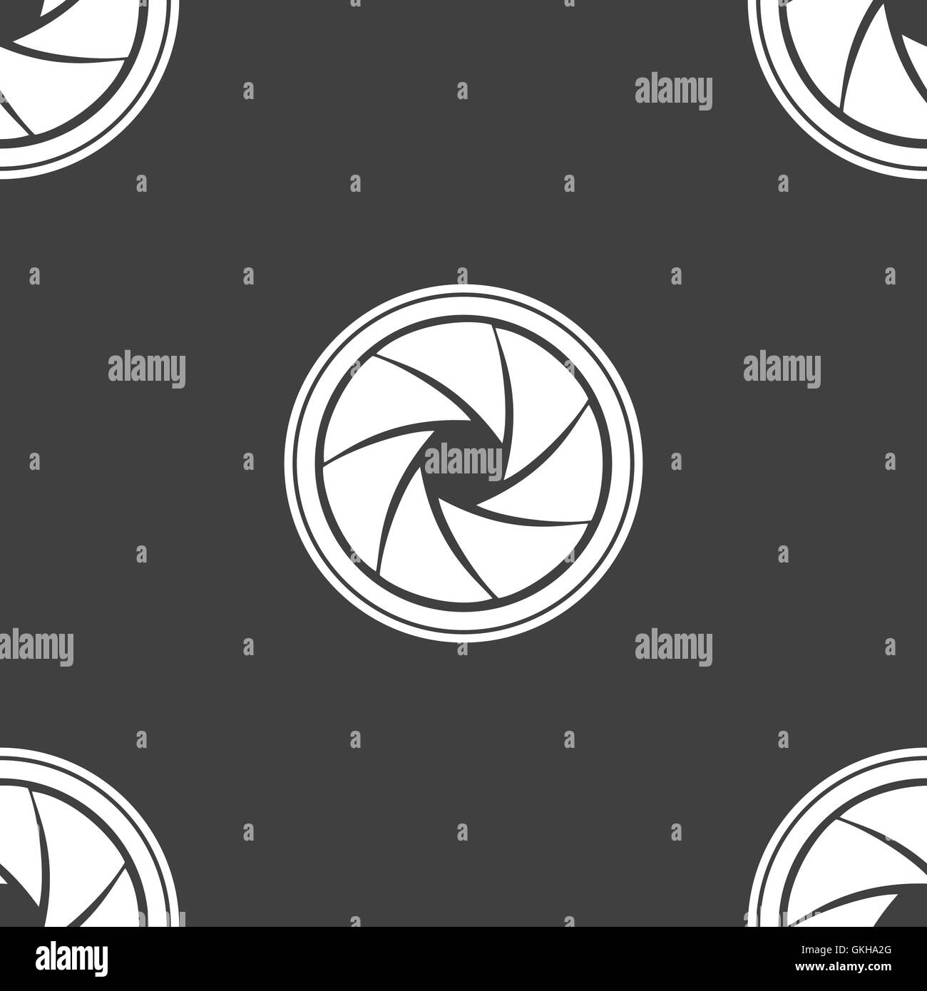 Photo camera diaphragm web icon. flat design. Seamless gray pattern ...