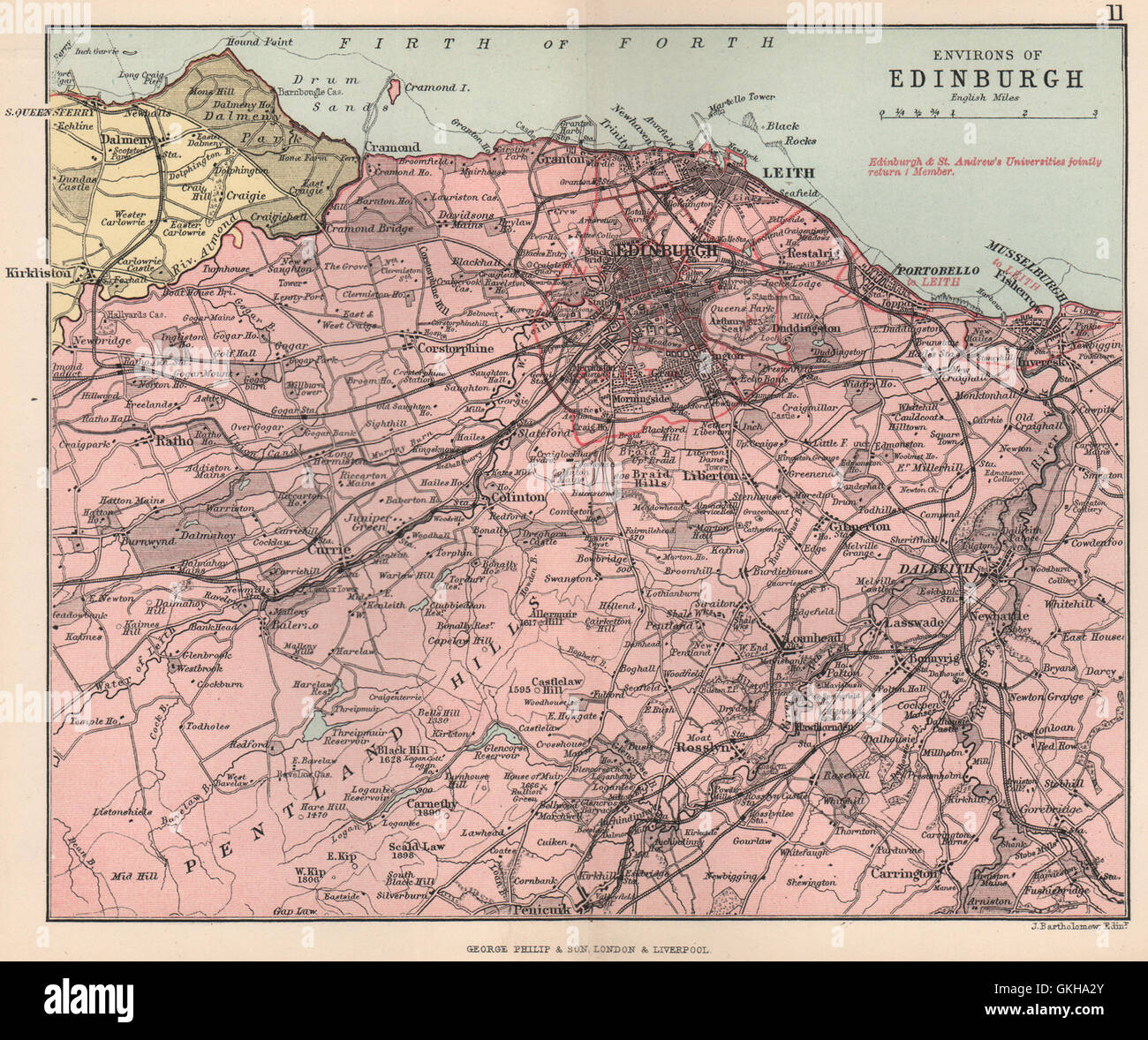 'Environs of Edinburgh'. Parishes. BARTHOLOMEW, 1891 antique map Stock ...