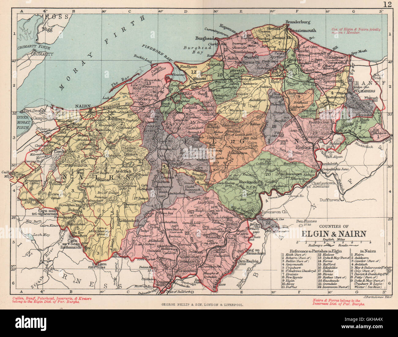 'Counties of Elgin & Nairn'. Elginshire & Nairnshire. BARTHOLOMEW, 1891 ...