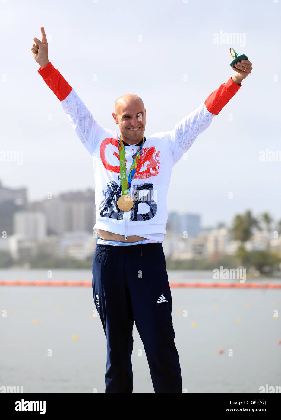 Great Britain's Liam Heath following his gold medal in the men's K1 200 ...