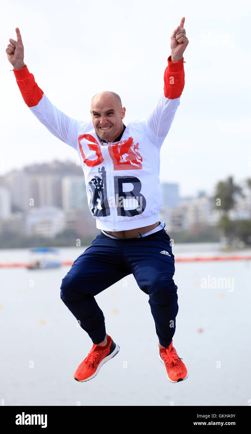 Great Britain's Liam Heath following his gold medal in the men's K1 200 ...