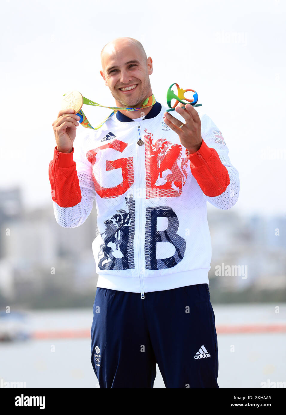 Great Britain's Liam Heath following his gold medal in the men's K1 200 ...