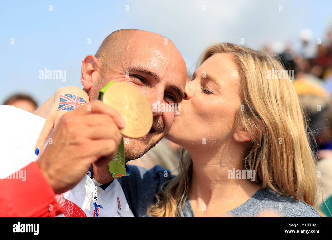 Great Britain's Liam Heath and his wife Em Heath following his gold ...