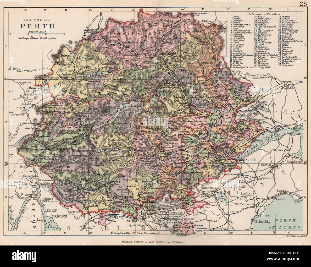 'County of Perth'. Perthshire. Parishes. BARTHOLOMEW, 1891 antique map ...