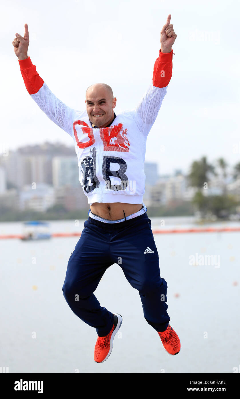 Great Britain's Liam Heath following his gold medal in the men's K1 200 ...