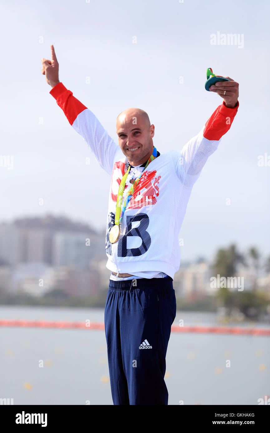 Great Britain's Liam Heath following his gold medal in the men's K1 200 ...