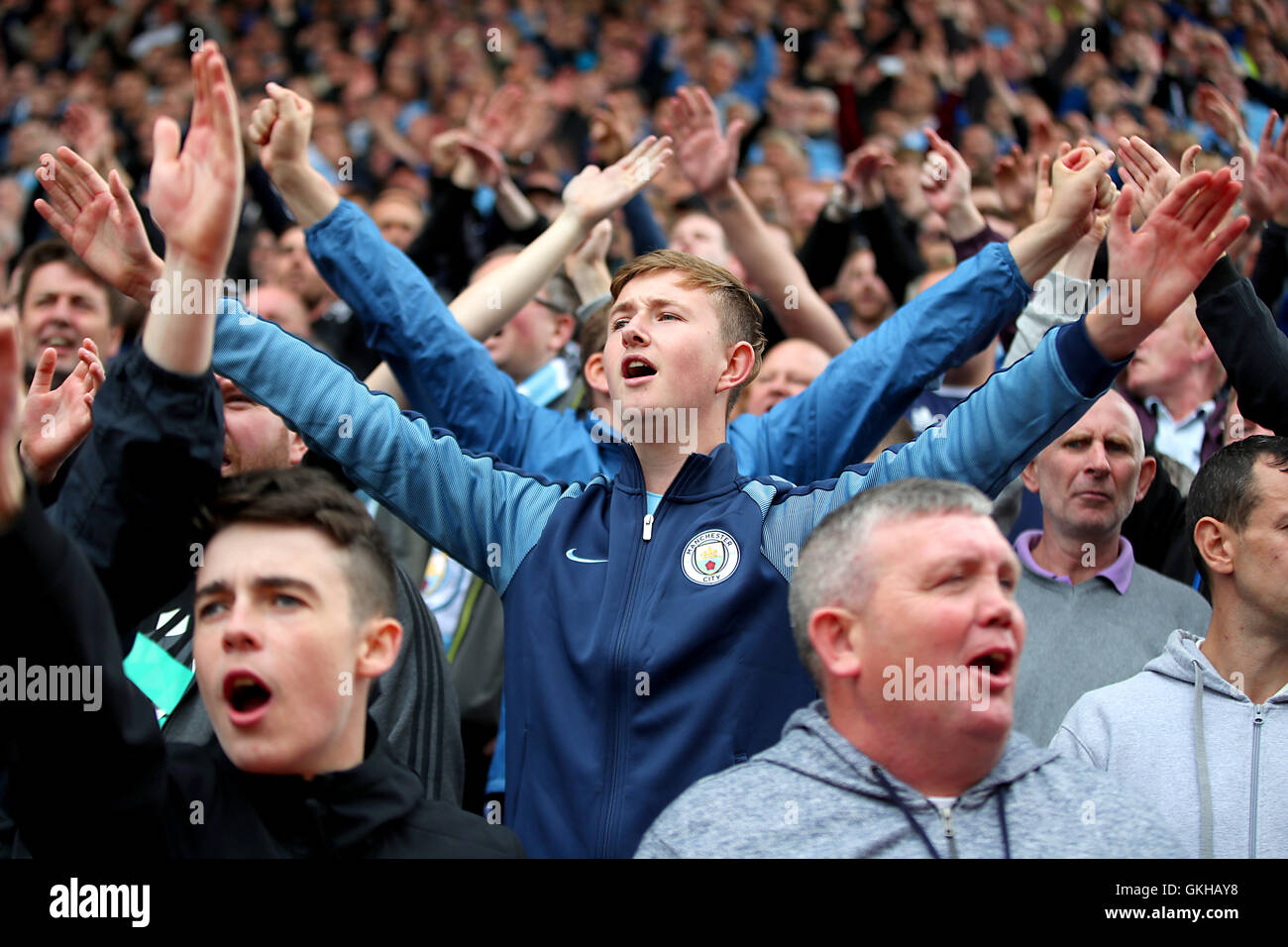 Manchester City fans in the stands during the Premier League match at ...