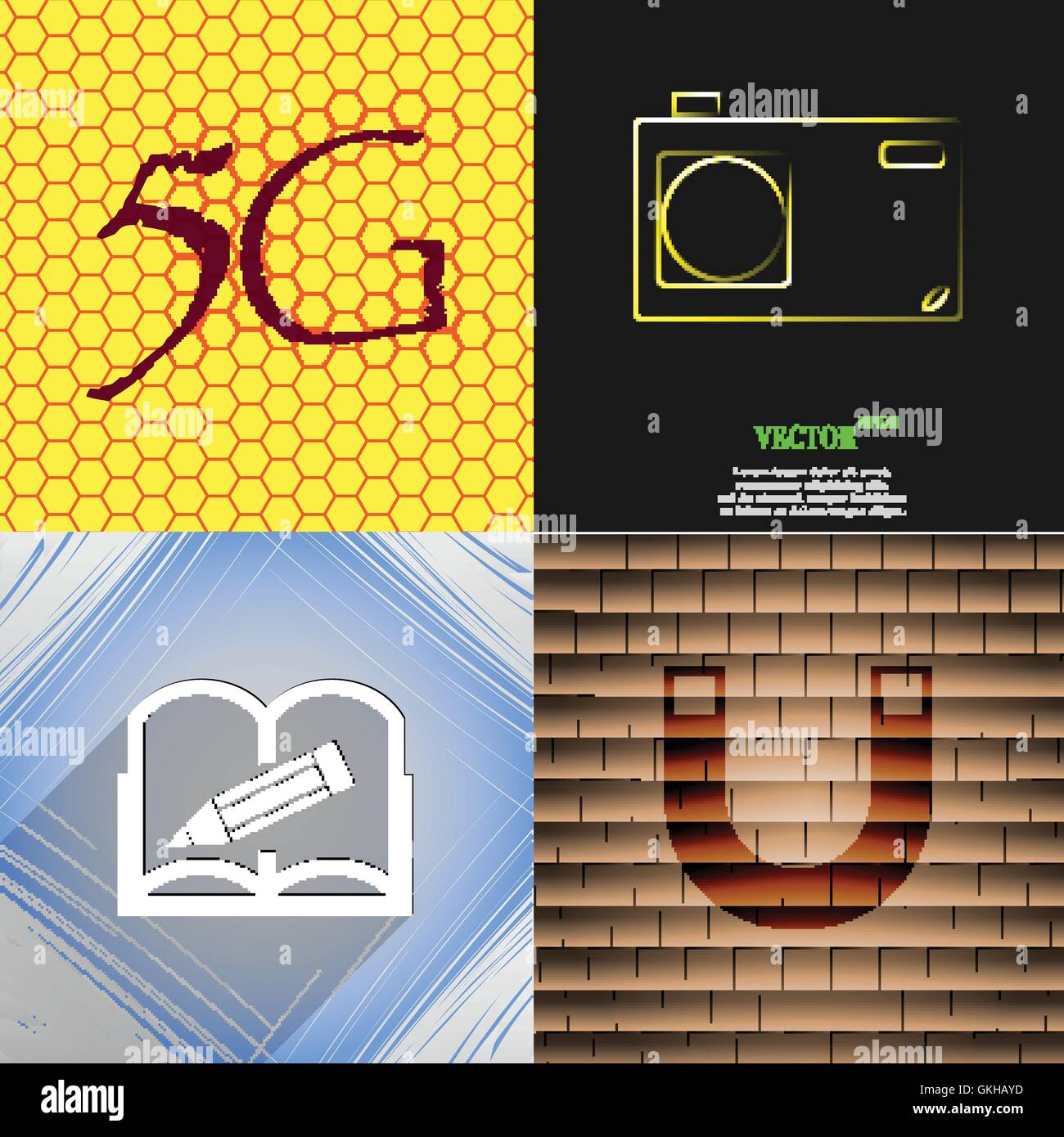 Set of abstract backgrounds with different web icons Stock Vector Image ...