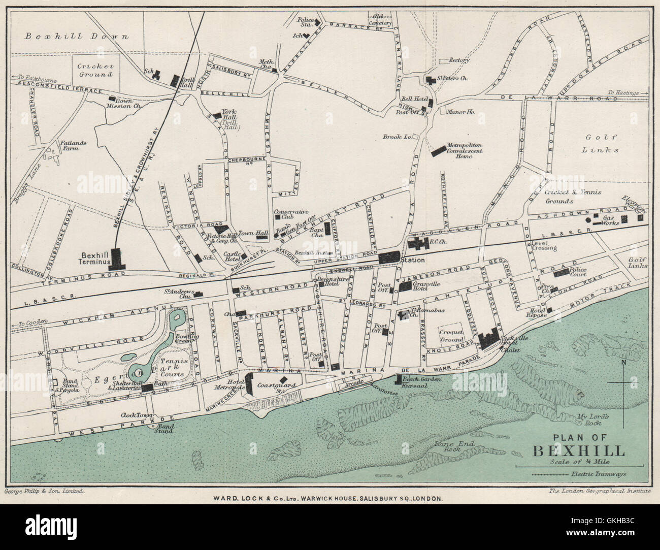 BEXHILL vintage town/city plan. Sussex. WARD LOCK, 1911 antique map ...