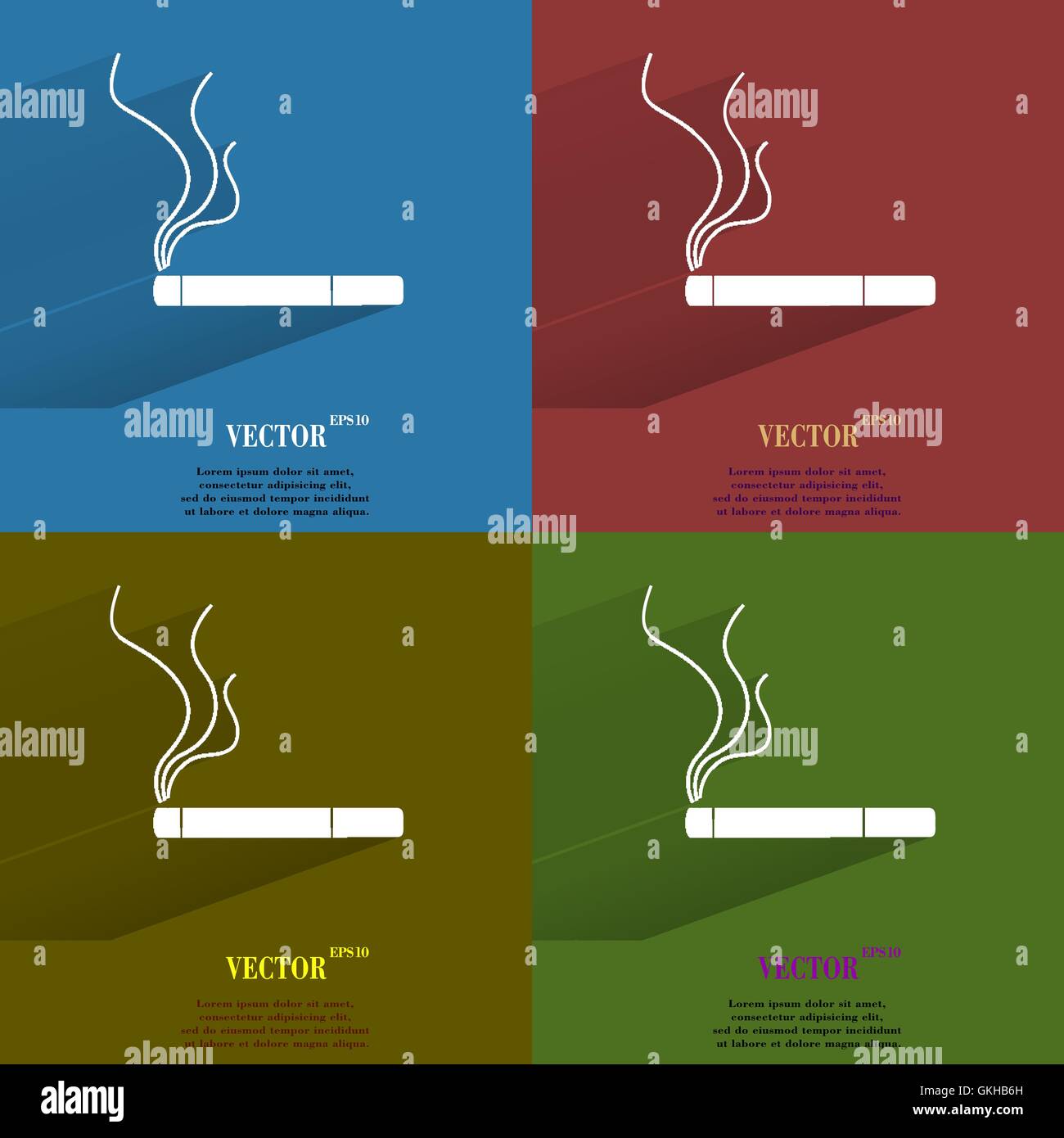 Color set Smoking sign. cigarette. Flat modern web button with long ...