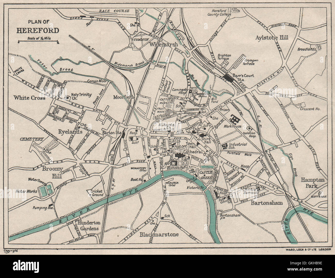 HEREFORD vintage town/city plan. Herefordshire. WARD LOCK, 1922 vintage ...