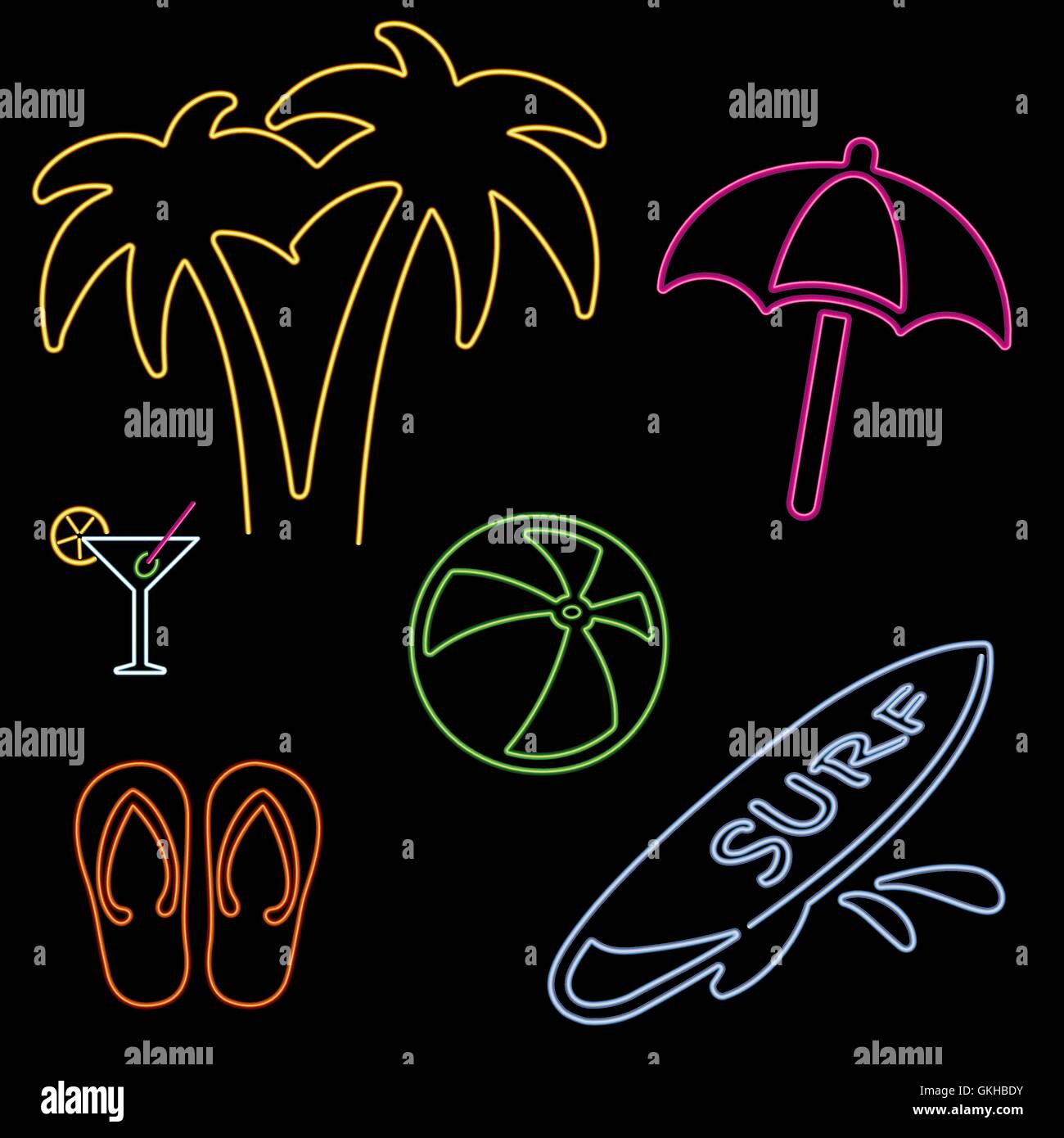 Vector Neon Beach Icons Stock Vector Image & Art - Alamy