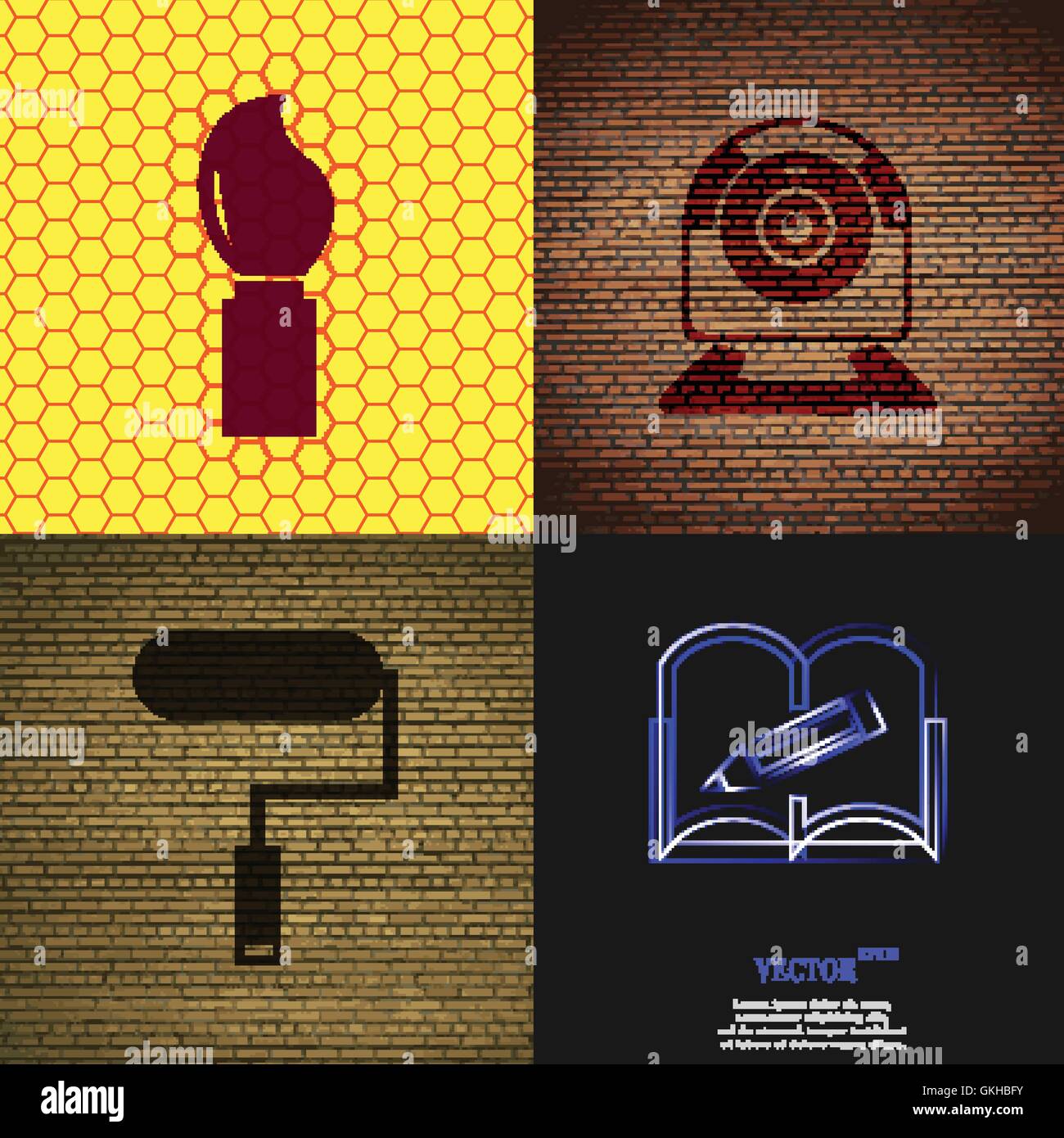 Set of abstract backgrounds with different web icons Stock Vector Image ...