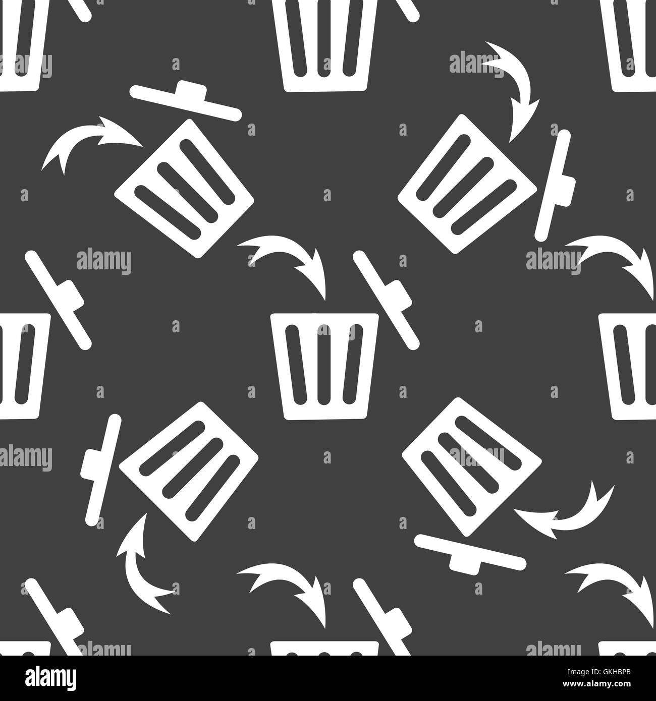 Trash bin web icon. flat design. Seamless gray pattern Stock Vector ...