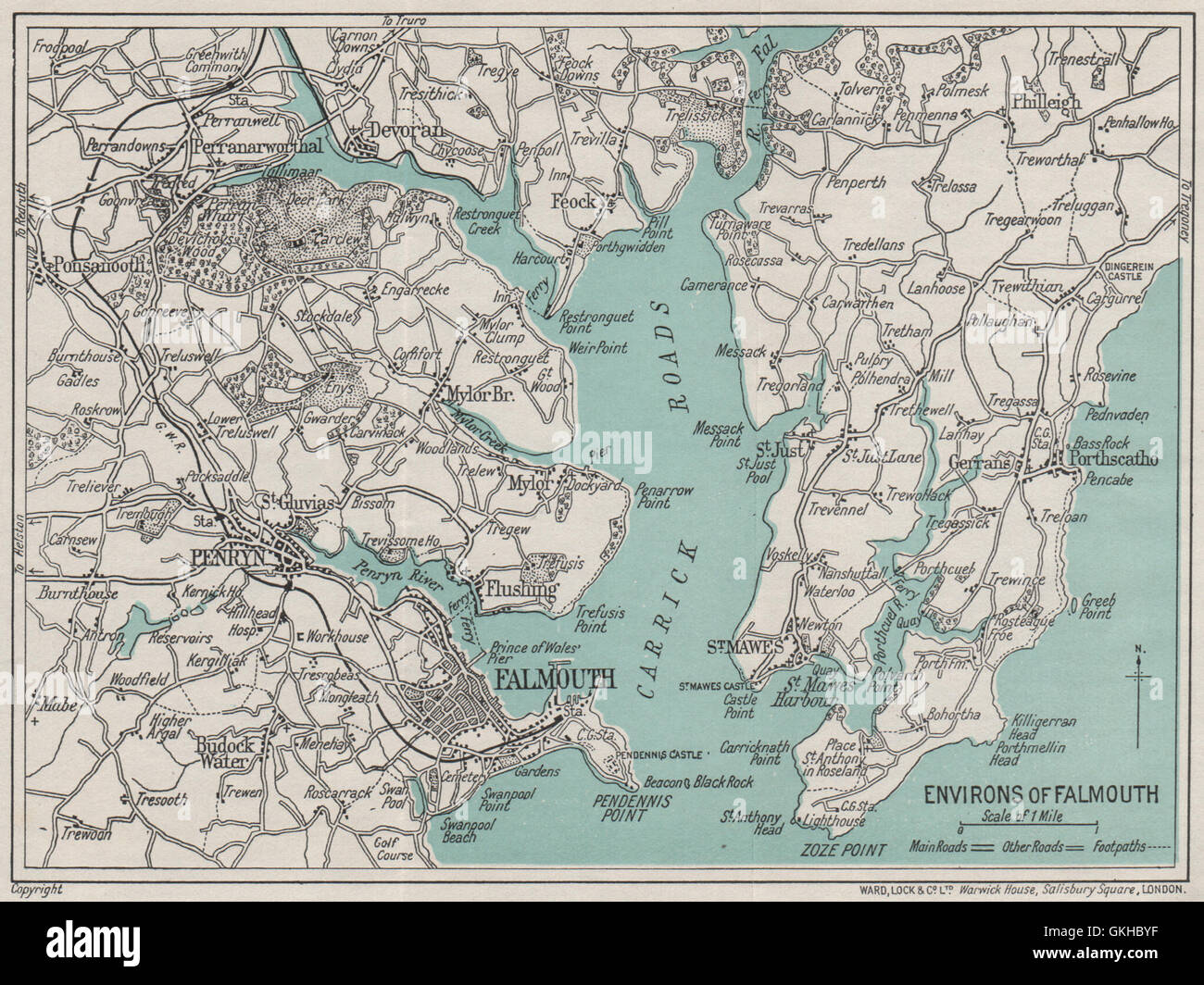 FALMOUTH environs. Carrick Roads St Mawes Penryn. Cornwall. WARD LOCK ...