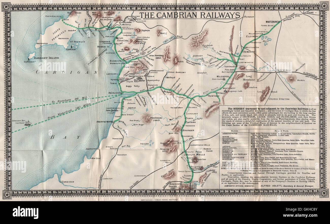 THE CAMBRIAN RAILWAYS. Central Wales. WARD LOCK, 1893 antique map Stock ...