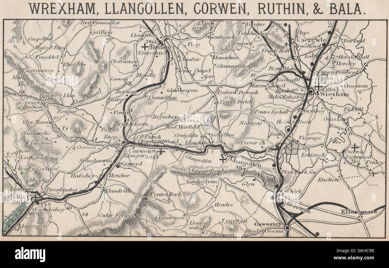 WREXHAM LLANGOLLEN CORWEN RUTHIN BALA railways. North Wales. WARD LOCK ...