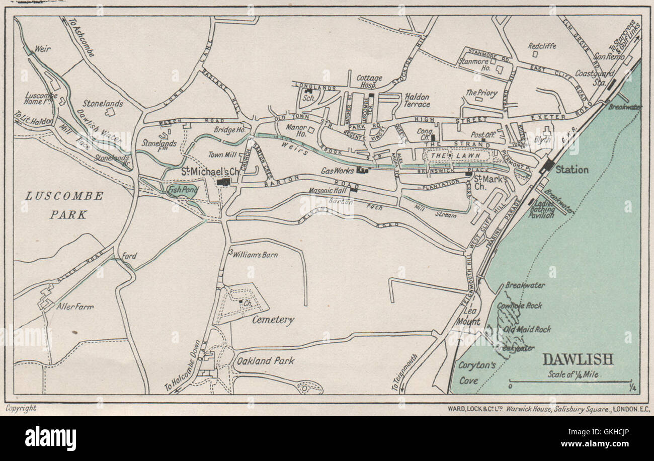 DAWLISH vintage town/city plan. Devon. WARD LOCK, 1929 vintage map ...