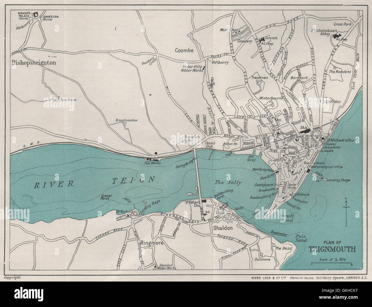 TEIGNMOUTH vintage town/city plan. Devon. WARD LOCK, 1929 vintage map ...