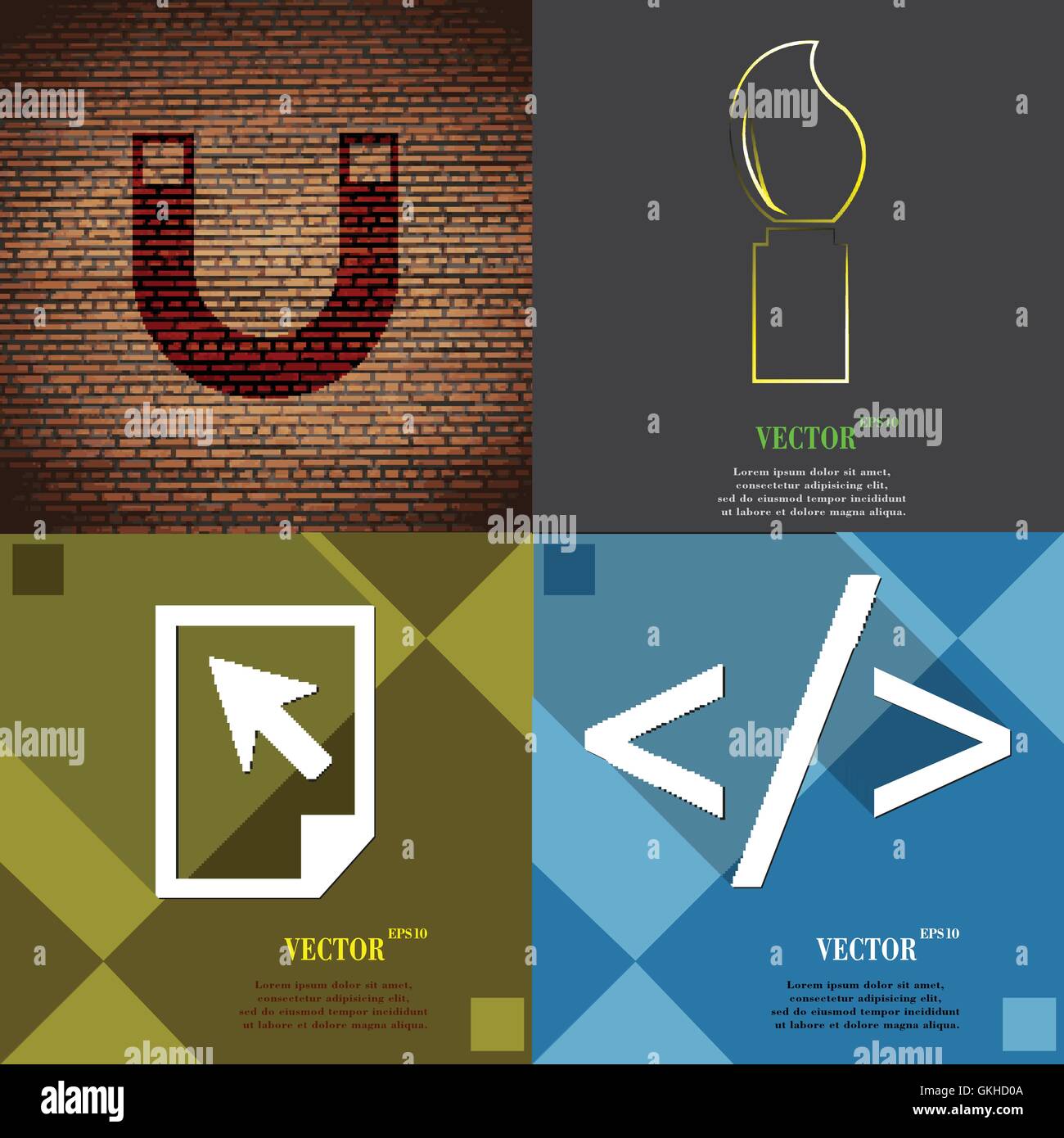 Set of abstract backgrounds with different web icons Stock Vector Image ...