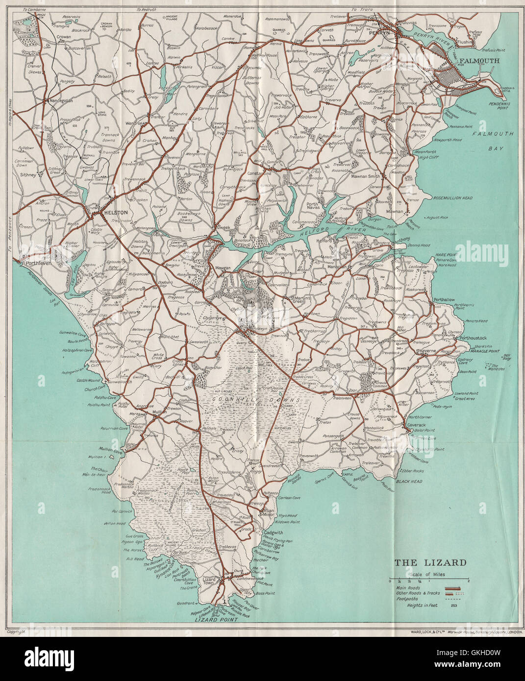 THE LIZARD topo map. Helston Falmouth Helford River Cornwall. WARD LOCK ...