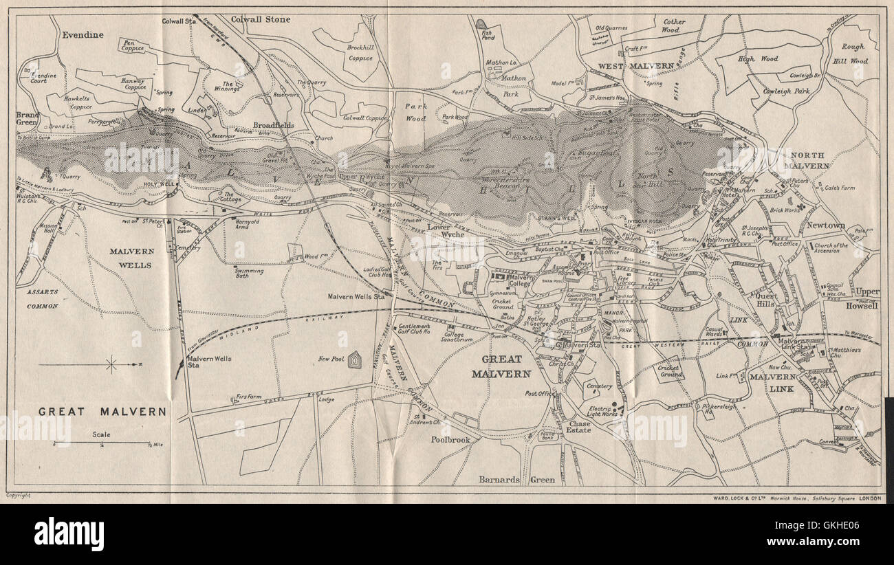 GREAT MALVERN vintage town/city plan. Worcestershire. WARD LOCK, 1928 ...