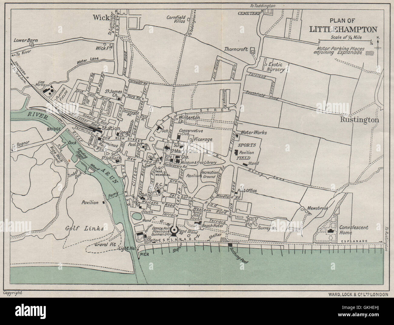 LITTLEHAMPTON vintage city/town plan. Sussex. WARD LOCK, 1933 vintage ...