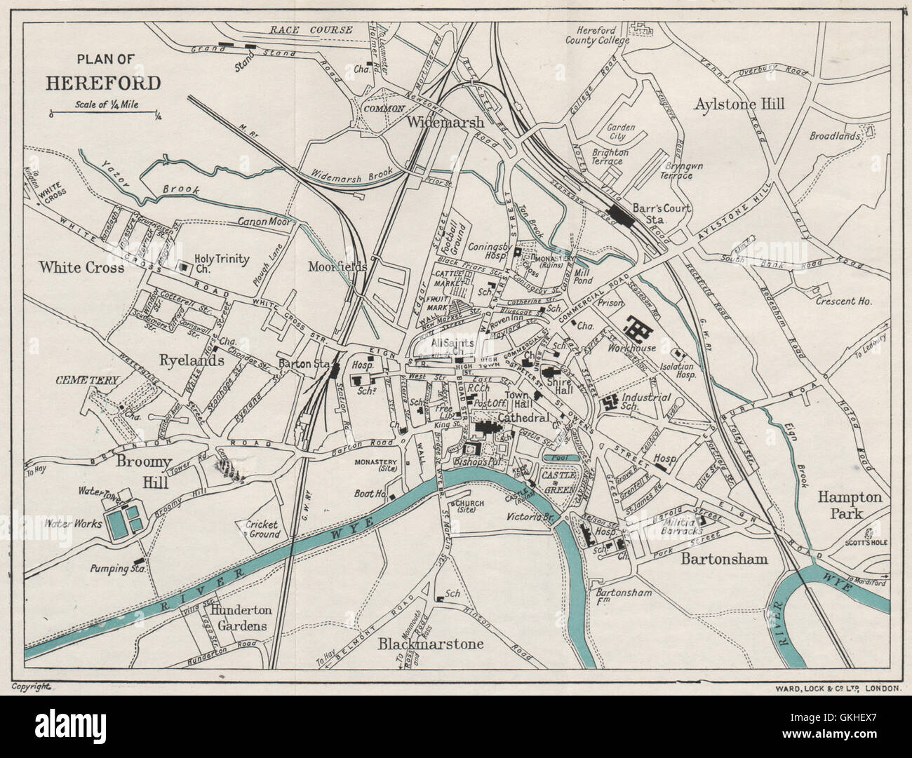 HEREFORD vintage town/city plan. Herefordshire. WARD LOCK, 1927 vintage ...