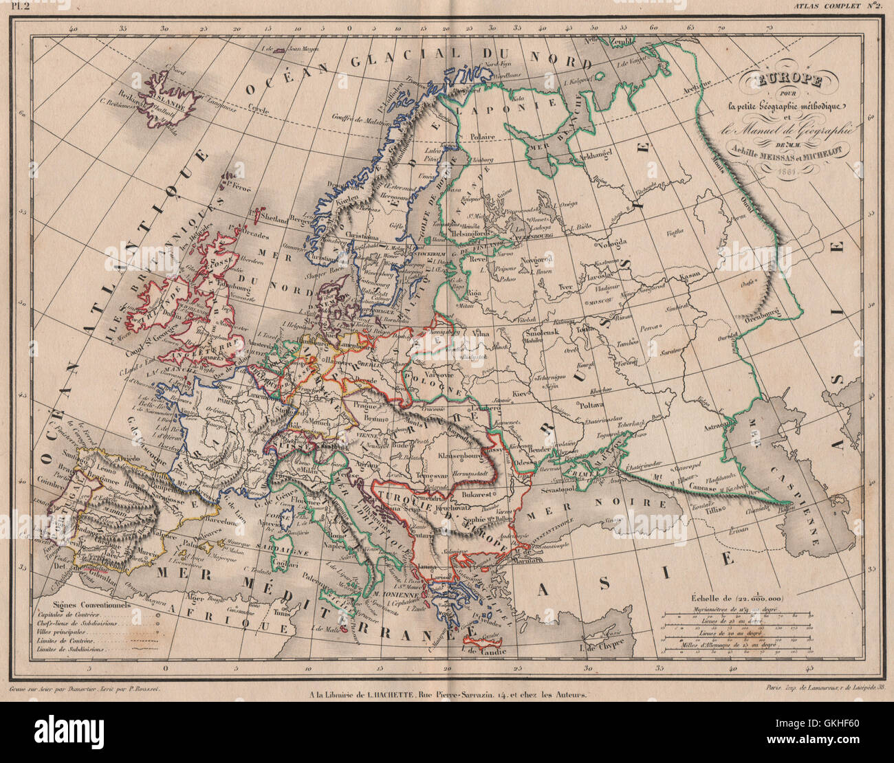 'Europe' by Meissas & Michelot. Ottoman Empire &c, 1861 antique map ...