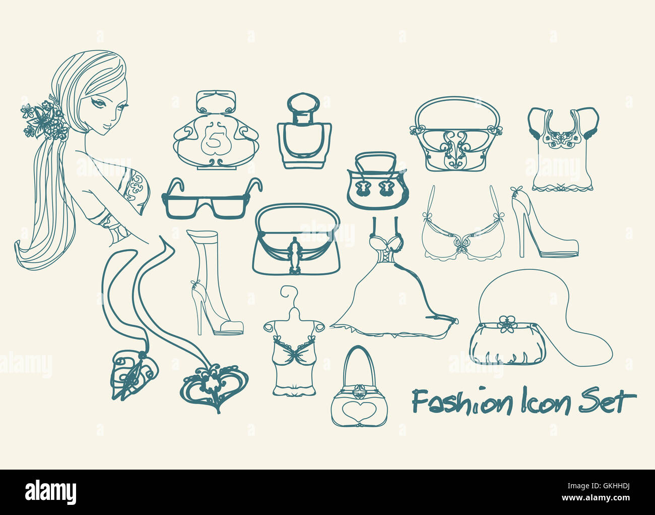Fashion shopping icon doodle set Stock Photo - Alamy