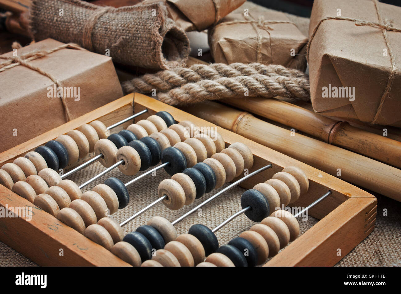 Still Life in a warehouse with abacus Stock Photo - Alamy