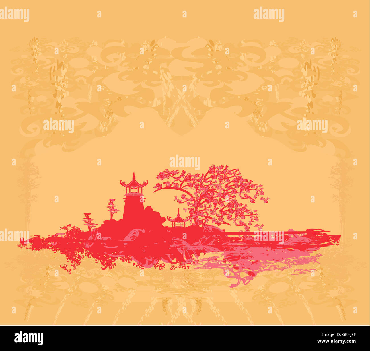 old paper with Asian Landscape Stock Photo - Alamy