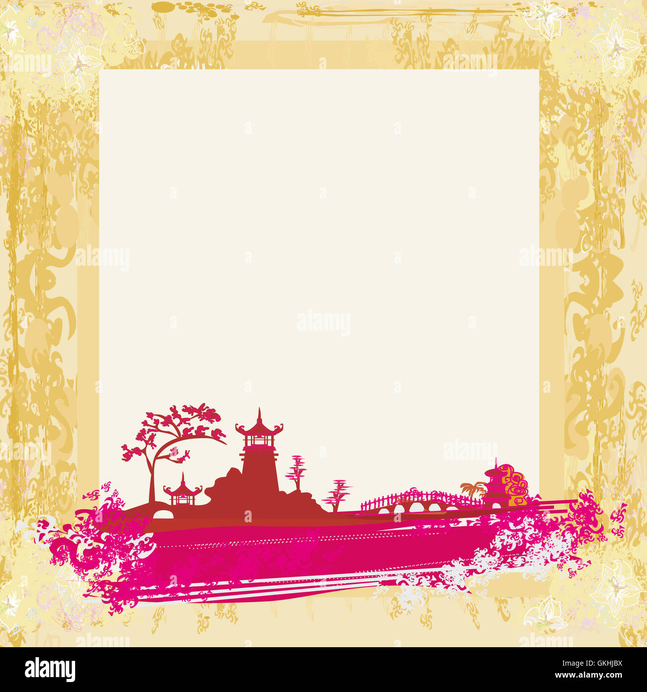 old paper with Asian Landscape Stock Photo - Alamy