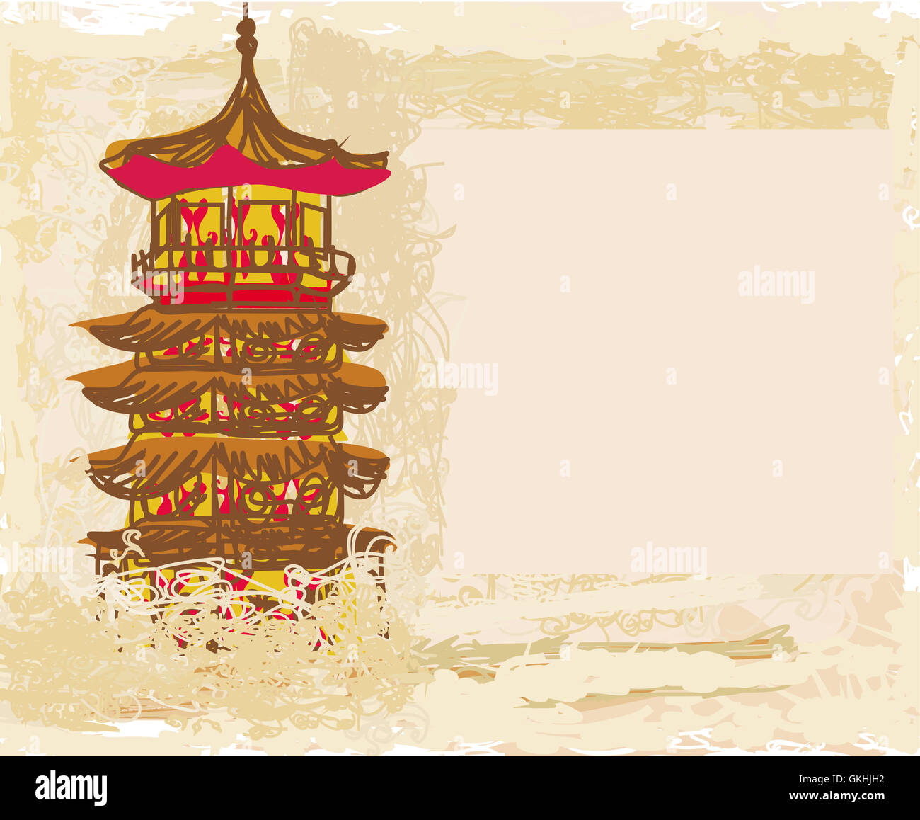 old paper with Asian Landscape Stock Photo - Alamy