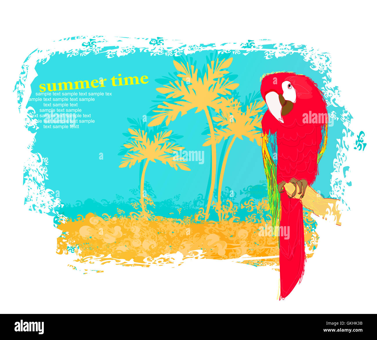 Colourful parrot bird sitting on the perch on the beach Stock Photo - Alamy