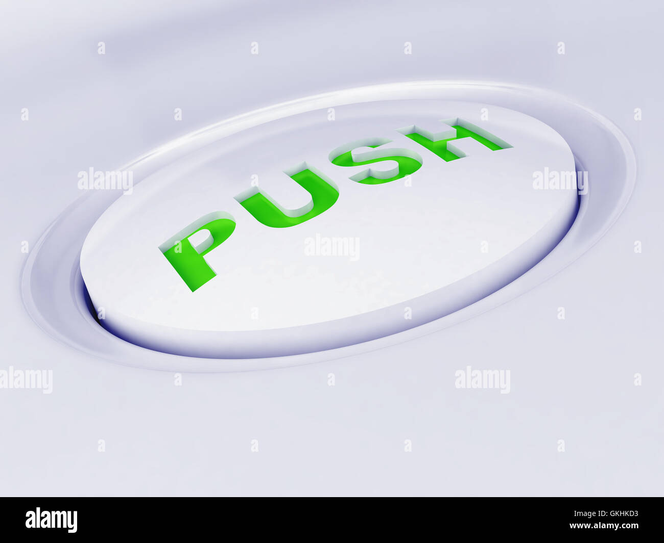 white plastic button with a green caution sign Stock Photo - Alamy