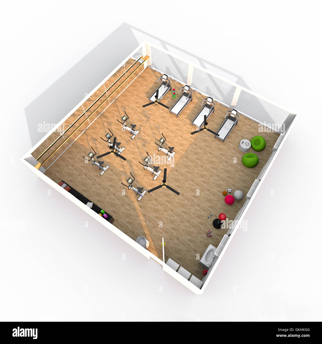 3d interior rendering perspective view of furnished gym Stock Photo - Alamy