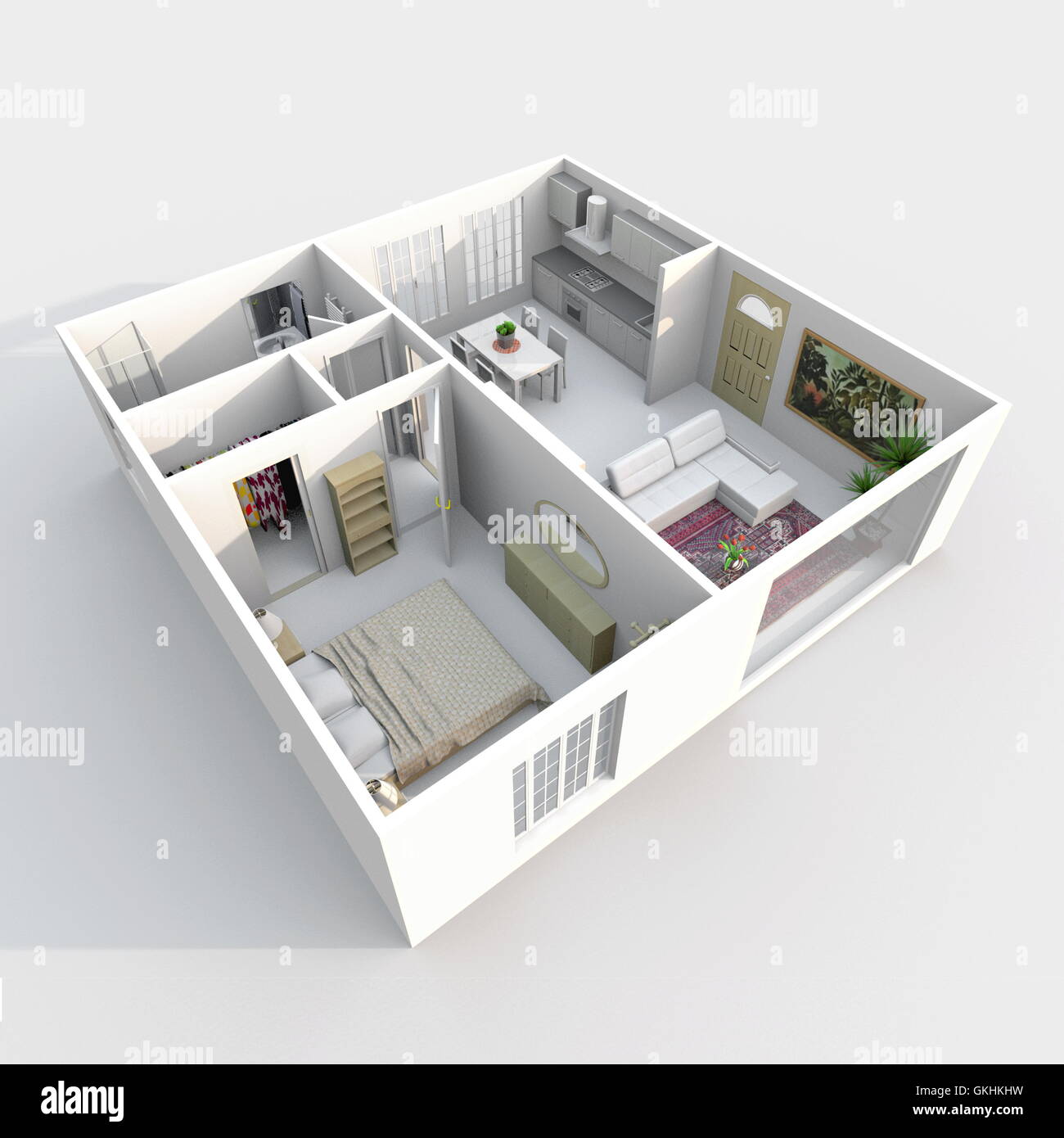 3d interior rendering perspective view of furnished home apartment ...