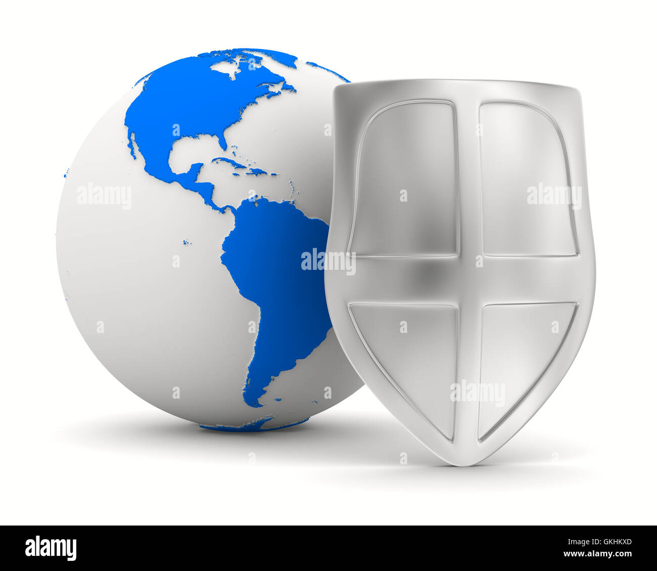 globe and shield on white background. isolated 3D image Stock Photo - Alamy