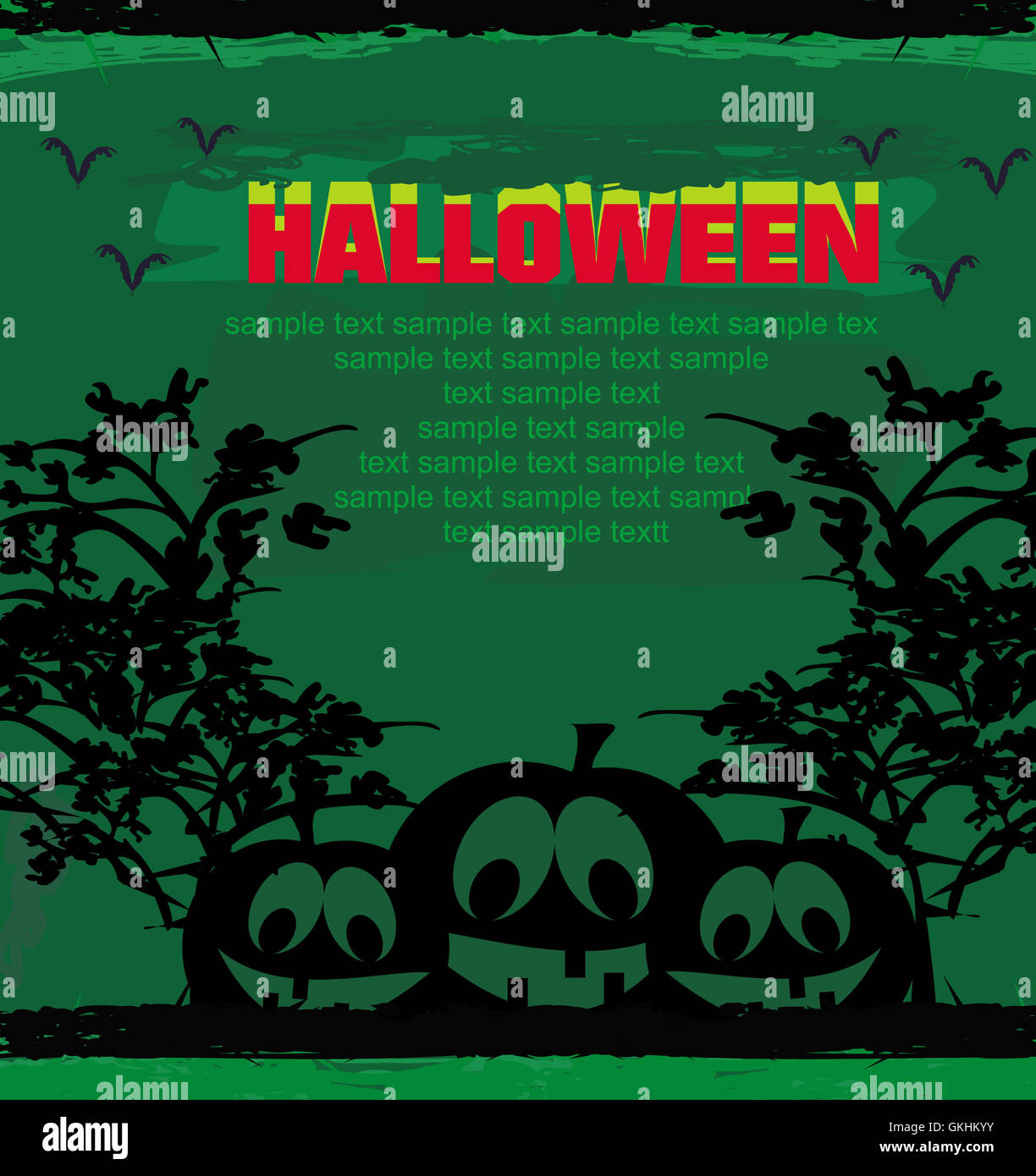 broken halloween pumpkin on grunge green background vector illustration ...